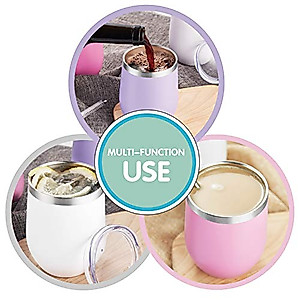 HITSLAM Wine Tumbler Cup Coffee Mug: 12oz Travel Insulated Tumbler with Lid & Straw, Stainless Steel Vacuum Double Wall-Gift for Women, Men, Mom, Dad, Friend (Purple)