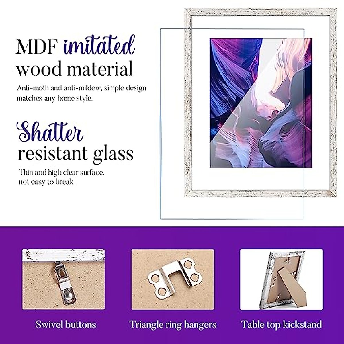 TWING Rustic Picture Frames 11x14 Set of 3, Distressed White Large Gallery Wall Frame Set Display Photos 8 x 10 with Mat or 11 x 14 without Mat Wall Mounting Display Composite Wood