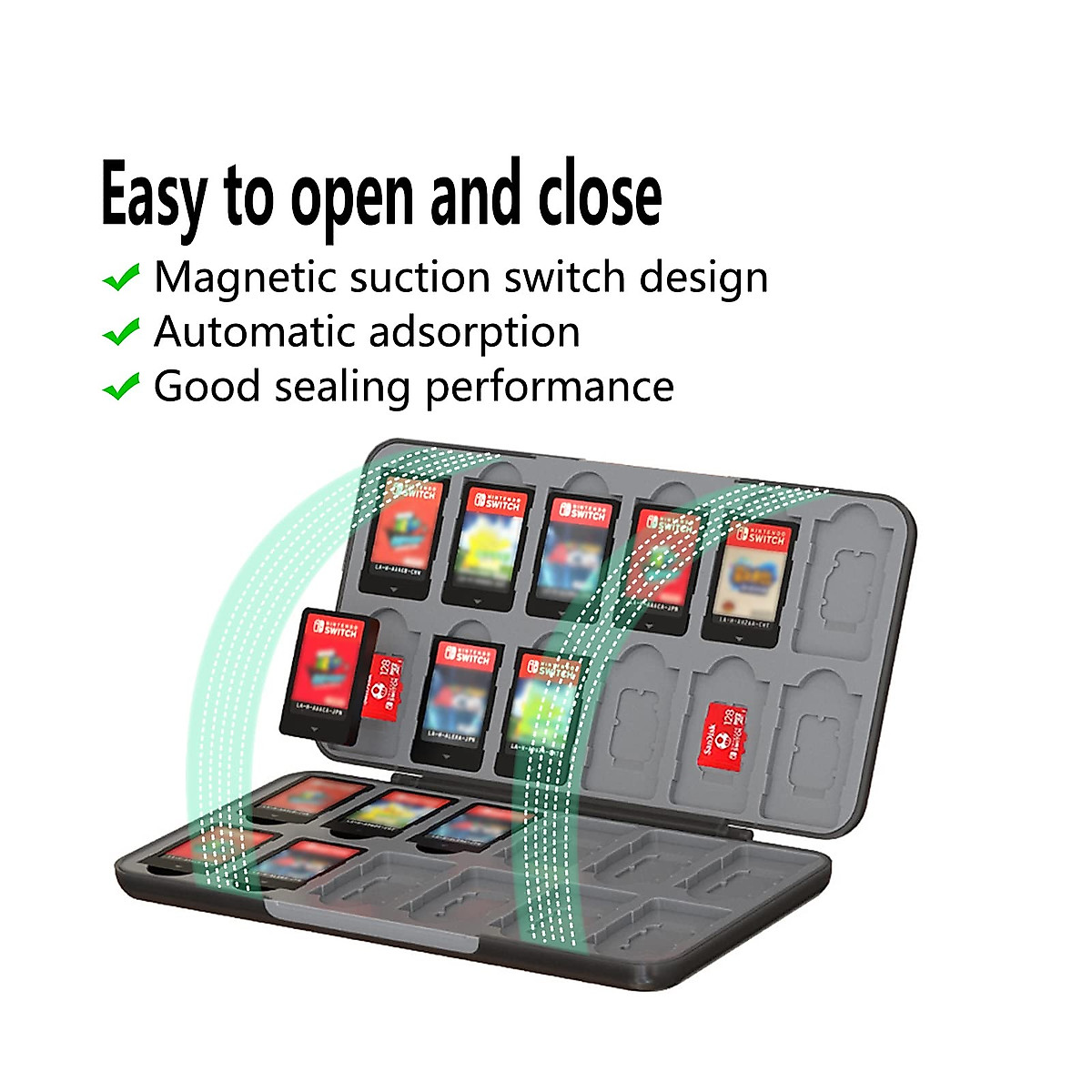 YUNKOZAND Switch Game Card Case Compatible with Switch/OLED/Lite,Portable Switch Game Holder with 24 Games Cartridge Slot&24 SD Card Storage, Travel Accessories Switch Game Case Blue