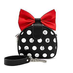 Loungefly x Disney Minnie Mouse Polka Dot Big Red Bow Crossbody Bag (One Size, Black/White/Red)