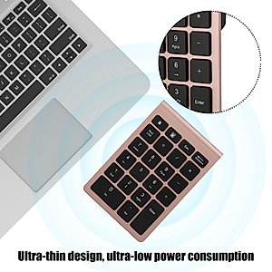 Locadence 22 Keys Numeric Keypad, BT 5.0 3 Million Times Exceptional Longevity Ergonomic Design Ultrathin Numeric keypad for Laptop PC Desktop Notebook (Rose Gold)