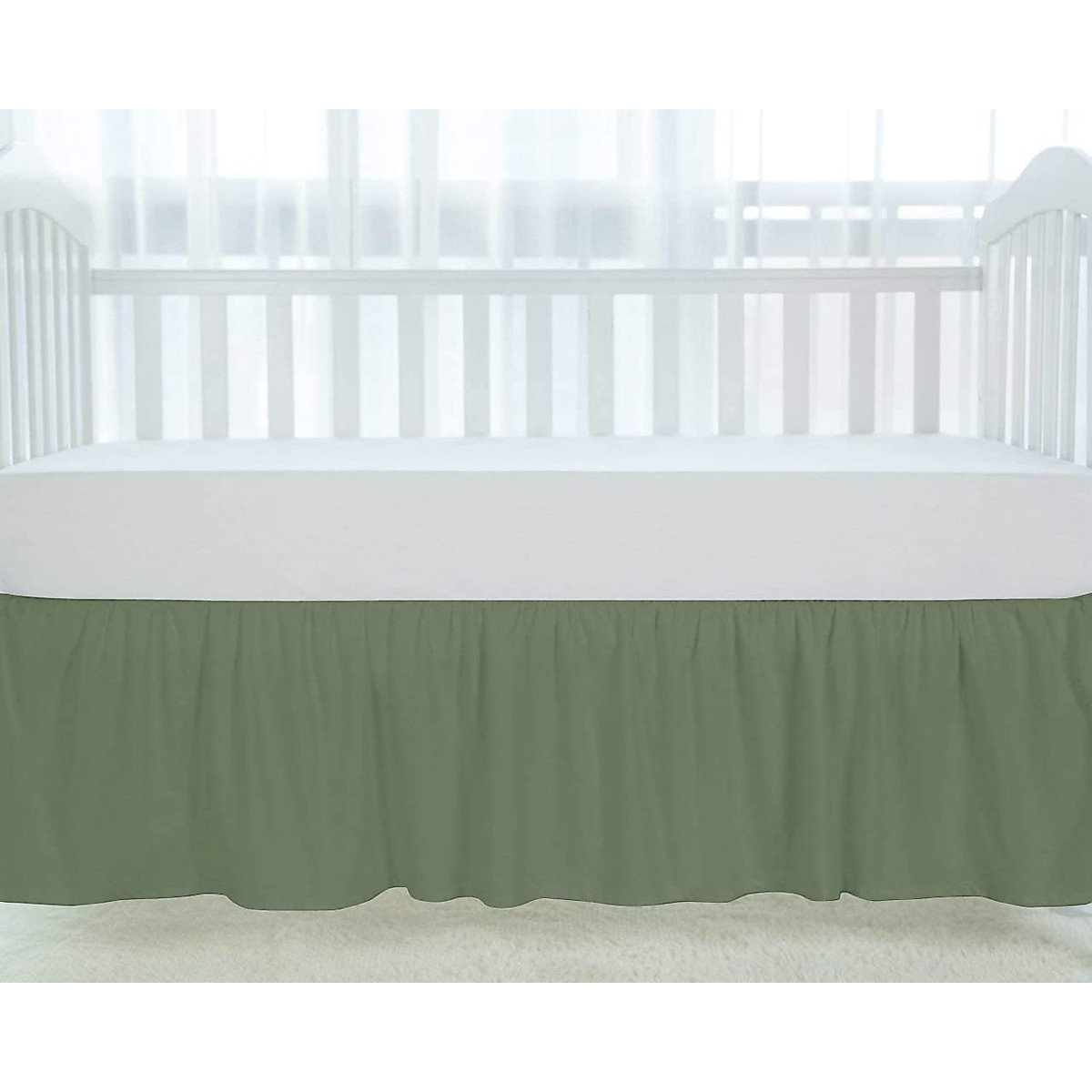 Crib Ruffle Bed Skirt Microfiber Nursery Bedding Skirt for Baby Girls (28” x 52” x 14’’) Sage Solid