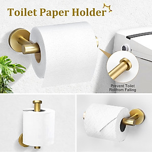 TURS Toilet Paper Holder 2 Towel Hooks Brushed Gold SUS304 Stainless Steel 3-Pieces Bathroom Accessories Kit Wall Mounted