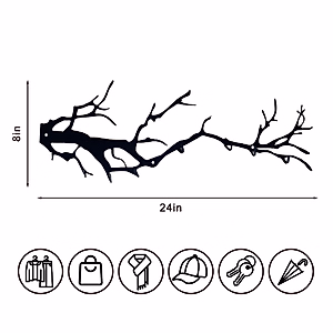 auievkon Coat Hook, Clothes Wall Hook, Iron Metal Branch Wall Coat Hook with 8 Hooks, Keys Bags Hook, Heavy Duty Over The Door Towel Rack (24)