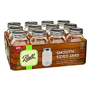 Ball Smooth-Sided Mason Jar with Lid and Band, Regular Mouth, 32 Ounces, 12 Count