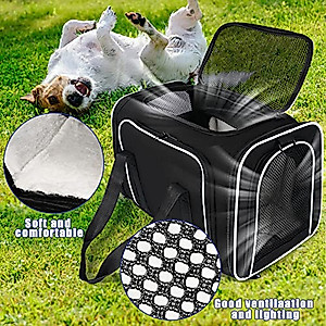 VKYSTAR Airline Approved Pet Carrier, Soft Sided Portable Pet Travel Carrier 2 Sides Expandable Cat Carrier with Removable Fleece Pad,Safety Leash and Shoulder Strap,Dog and Small Animal(Black)