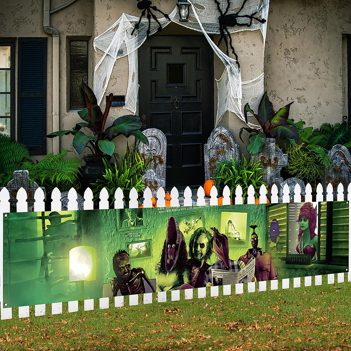 Large Scary Creepy Halloween Banner for Fence Classic Movie Role Horror Halloween Party Decorations and Supplies for Home