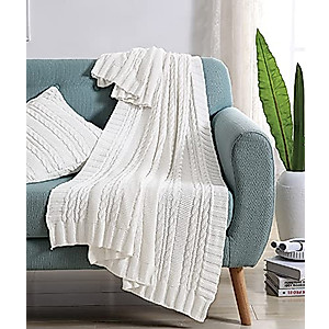 VCNY Home | Dublin Collection | Throw Blanket - 100% Cotton in Cable Knit Weave, Ultra Plush, Luxuriously Warm - for Bed, Couch, or Chair, Throw, White 50x70
