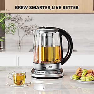 Smart Electric Kettle with Temperature Control, 5 Presets Electric Tea Kettle with Removable Infuser, 2 Hours keep Warm with Auto Shut off, 1.7L, Glass and Stainless Steel, BPA Free