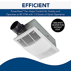 Broan-NuTone Non-Lit PowerHeat Bathroom Exhaust Fan and Heater, 80 CFM, 1.5 Sones, White