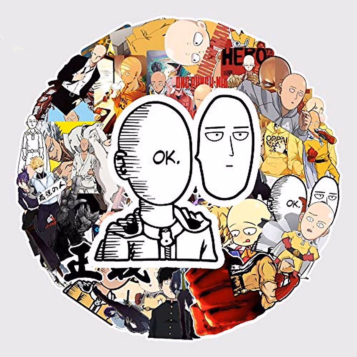 50Pcs One Manga Punch Anime Stickers Bike Trunk Travel Laptop Skateboard Waterproof Genoses Saitama Sticker Kid Toys Wholesale Papelería Impermeable Regalo Anime Pegatina Botella Teléfono Película