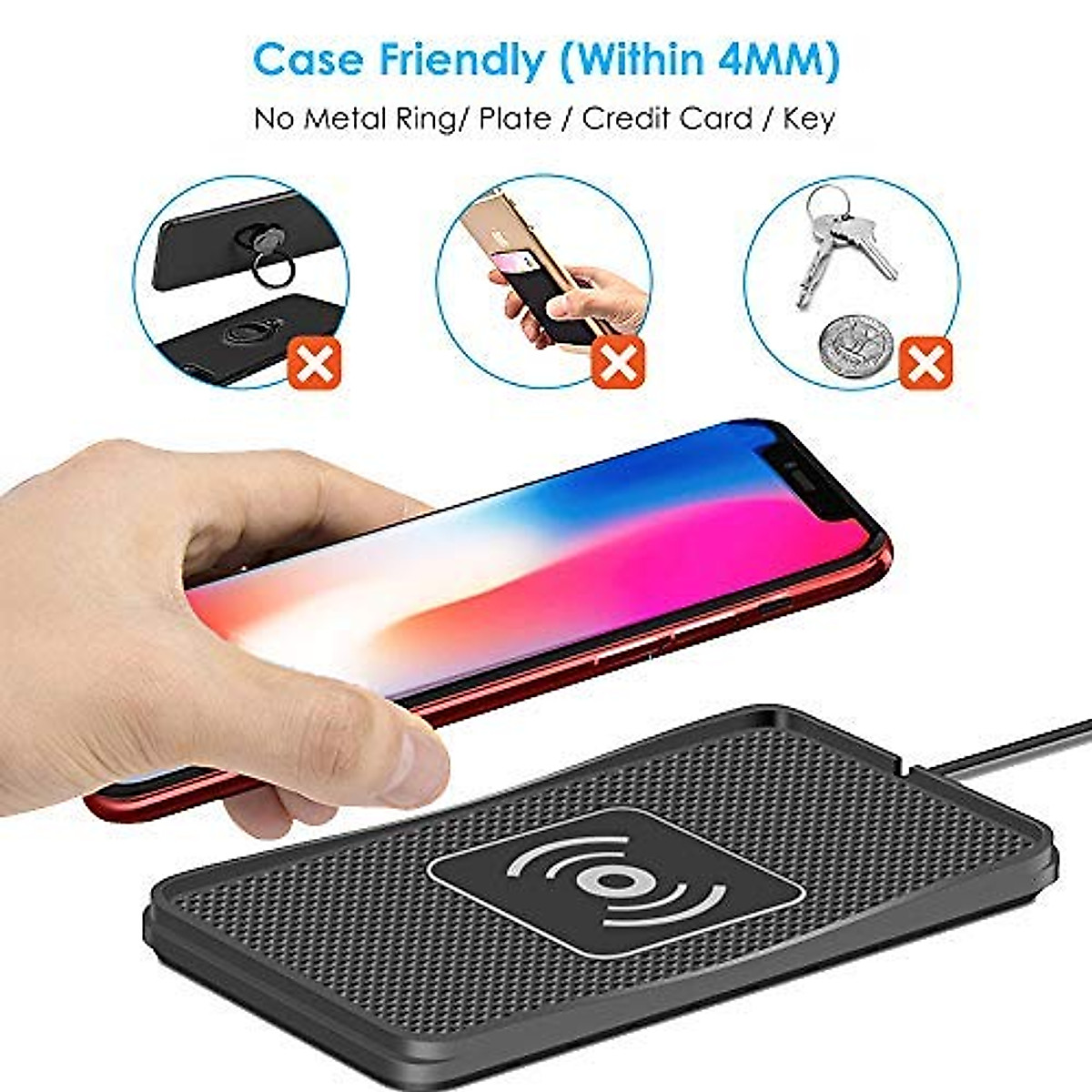 Wireless Charger，POLMXS Car Wireless Charging pad 10W Fast Wireless car Charger qi Phone Charger pad for car Wireless Phone Charger for Andriod Cell Phone Charging mat Galaxy Note10/S21/S10/S9(C3)
