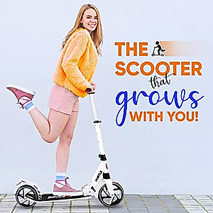 Hurtle Adult Kick Scooter - Folding, Adjustable T-Bar Handlebar, 8 Inch Smooth Gliding Wheels, White