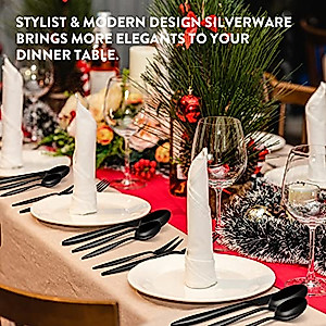 Black Silverware Set, 30 Pieces Stainless Steel Flatware for 6, Family Essential Utensil Tableware, Mirror Polished Cutlery for Home Kitchen, Hotel, Restaurant