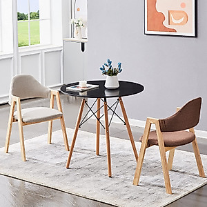 Round Dining Table Small Black Kitchen Table Mid Century Modern Circle Dining Room Table 31.5" with Wooden Legs for Small Spaces Dinner
