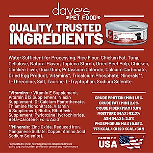Dave's Pet Food Kidney Support for Dogs with Renal Support (Tuna Pate), Wet Renal Dog Food, Non-Prescription Low Phosphorus, Added Vitamins & Minerals, Vet Formulated (5.5 oz, Pack of 12)