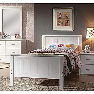 Harper&Bright Designs Twin Bed Frame, Solid Wood White Twin Size Captain Bed with Headboard and Footboard, No Box Spring Needed, Easy Assembly Wooden Bed Support, Ideal for Girls Bedroom, Guest Room