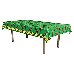Beistle Plastic Chili Pepper Tablecover For Rectangle Tables, Cinco De Mayo Table Cloth Fiesta Party Supplies, Green/Red/Yellow