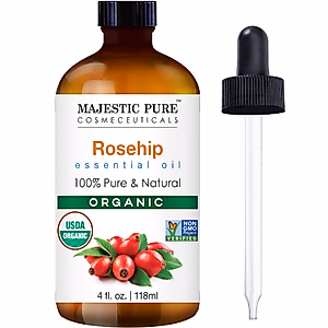 Majestic Pure Organic Rosehip Oil | USDA Organic Oil Rose Hip for Face, Skin, Hair & Massage | Acne Scars & Facial Oil | for Women & Men | 4fl oz