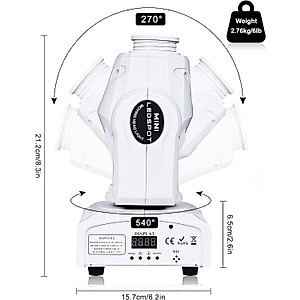 U`King 60W Moving Head Lights, White Moving LED DJ Lights RGBW Stage Light with Remote 8 GOBO 8 Pattern Spotlight by DMX 512 Controlled 9/11 Channel for Church KTV Club Concert Party Wedding