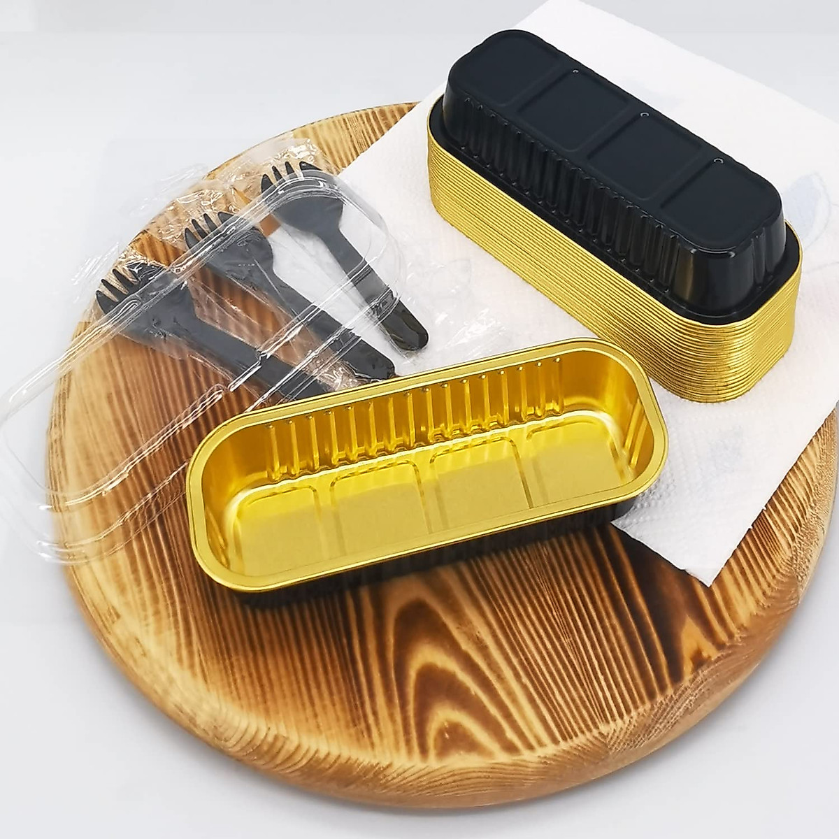 LNYZQUS Aluminum Foil Mini Loaf Pans with Lids 50 Pack, 6.8oz Rectangle Baking Cups Muffin Tins,Disposable Baking Tins Mini Baking Pans Holders -Black In Gold