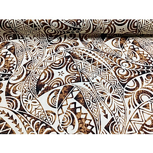 Originals by HITOMI Brown Swirly Tribal 100% Cotton Hawaiian Print Fabric Sold by The Yard, Red
