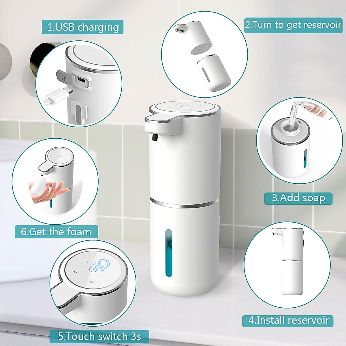Automatic Soap Dispenser – Touchless Foaming Soap Dispenser 400ml USB Rechargeable Dispenser Electric Wall Mounted 4levels Adjustable Foam Soap Dispenser Pump for Bathroom Kitchen Dish Soap