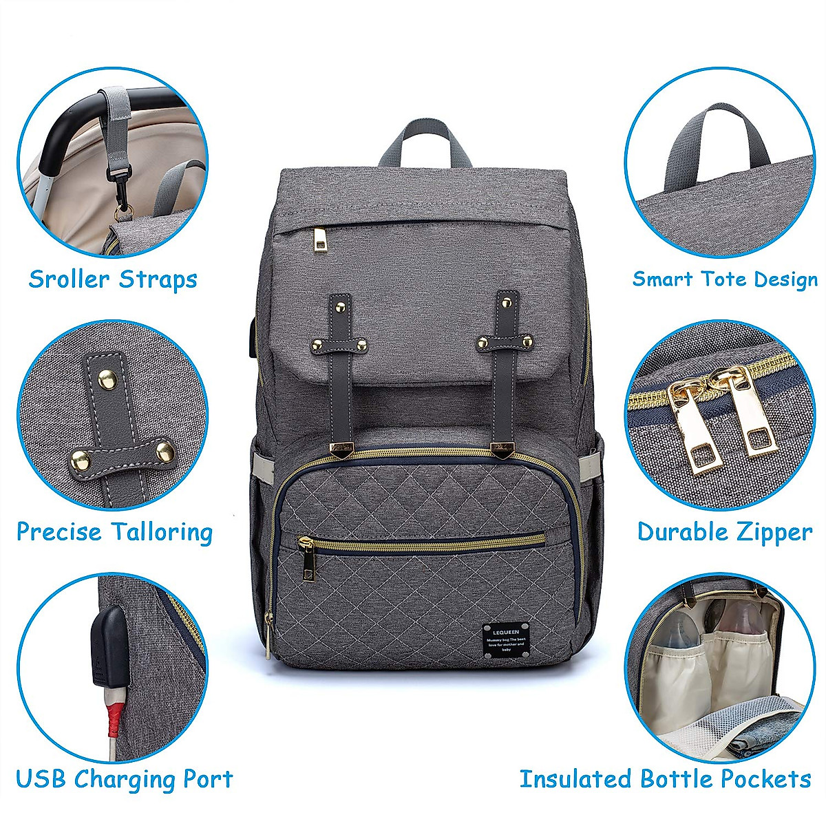 LEQUEEN Diaper Bag Backpack, Travel Back Pack Maternity Baby Changing Bags