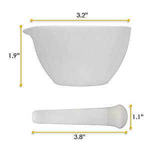 EISCO Porcelain Mortar & Pestle Set, 2oz (60ml) - Unglazed Grinding Surface - Excellent for Kitchen or Laboratory - Grinds Powdered Chemicals, Herbs & Spices - Pill Crusher - White