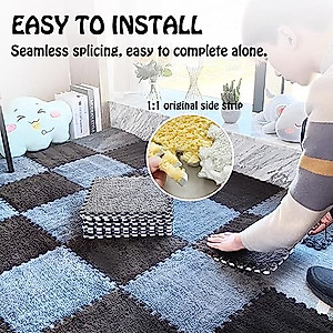 16 Pieces Interlocking Foam Floor Mat Area Rugs with Borders, 12x12in Plush Soft Puzzle Split Joint Carpet Mats-Anti-Slip Protective Exercise Fitness Padding(Color:Deep Pink)