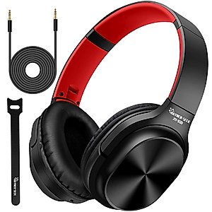 Hayner-Seek Studio Headphones with Microphone Over Ear Stereo Monitoring Closed Headphones for PC, Phone, Chatting, Music, DJ, Podcast (Classical Black-Red)