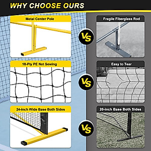 TYRSEN Pickleball Set with Net, 22FT USAPA Regular Size Portable Pickleball Net System for Driveway Backyard, 4 Paddles & 6 Balls, Strong PE Net and Steady Steel Frames for Indoor Outdoor