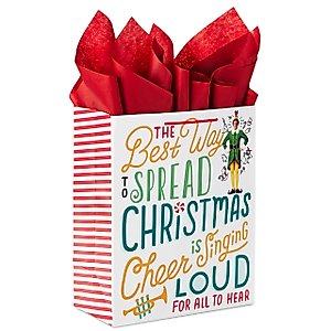 Hallmark 13" Large Elf Gift Bag with Tissue Paper (Movie Quote: "The Best Way to Spread Christmas Cheer…") for Kids, Grandchildren, Adults