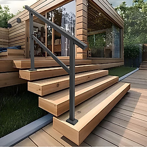 SPACEEUP Stair Handrail,44X34.8" Handrails for Outdoor Steps Fit 0 to 4 Steps Transitional Handrail with Installation Kit Handrail for Stairs Outdoor Aluminum and iron Stair Railing,Matte Black