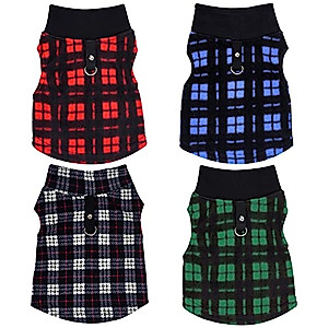 Rbenxia 4 Pieces Buffalo Plaid Dog Sweaters with Leash Ring Soft Fleece Vest Dog Pullover Warm Jacket Pet Dog Clothes Winter Dog Outfits for Small Puppy Cat Pets (Medium)