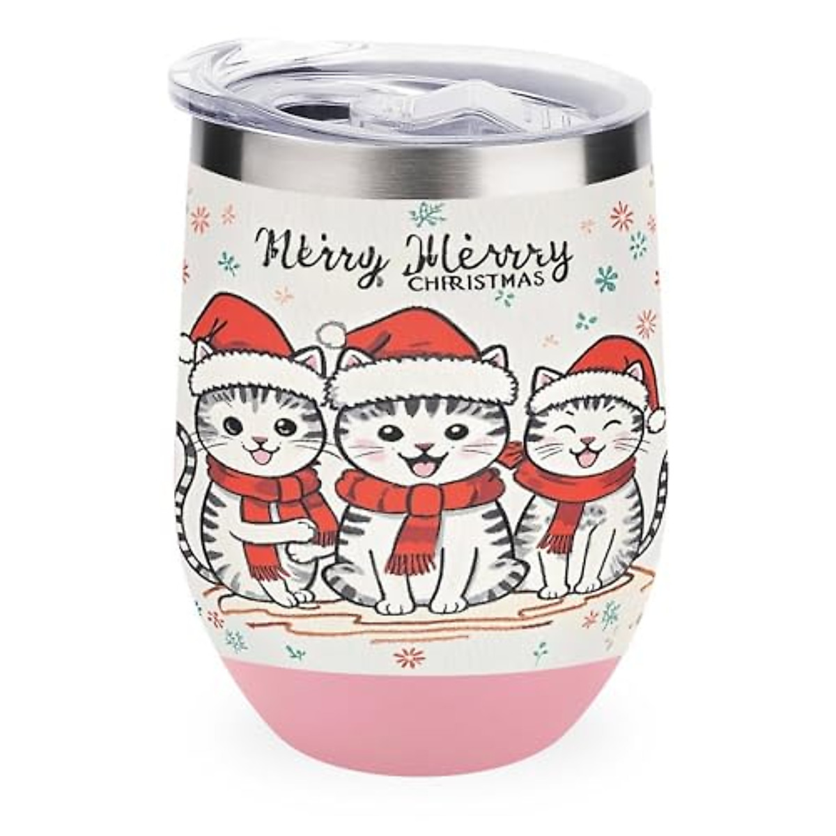 OPTKSNCU 304 Stainless Steel Insulated Cup with Lid, Christmas Cat Print Durable, And Easy to Clean – Ideal for Home, Office, And Gift Giving