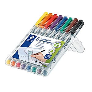 Staedtler Lumograph Non-Permanent Wet Erase Marker Pens, Medium Tip Refillable Colored Markers, 8 Pack, 315 WP8