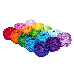 Soft 1500Y 15 Pearl Balls Cardinal Size 8 Rainbow Colors for Crochet Hardanger Cross Stitch Needlepoint Hand Embroidery