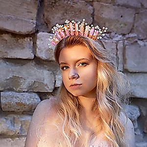 COSUCOS Raw Quartz Crystal Crown - Mermaid Crown Fairy Pink Headwear Goddess Headpiece Handmade Tiara Women Headband for Women Wedding Birthday Party Photography Costume Renaissance Faire