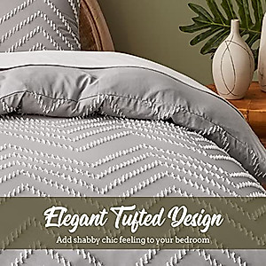 Tametra Boho Duvet Cover Queen - Tufted Queen Duvet Cover,Textured Duvet Cover, Ultra Soft Shabby Chic Embroidery Duvet Covers for All Seasons PCS 90" x 90"(Gray)