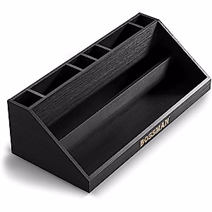 Bossman Bamboo Bathroom Countertop Organizer for Toiletries, Accessories and Grooming Products Storage and Counter Organization (Black)
