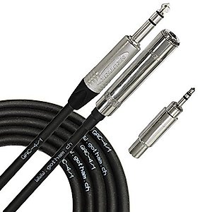 25 Foot - Gotham GAC-4/1 Star-Quad Stereo Headphone Extension Cable & Neutrik TRS Plug to Neutrik-Rean ¼ inch 3-Pole Jack + 3.5 mm Plug to ¼ inch Jack Adapter - Custom Made by WORLDS BEST CABLES