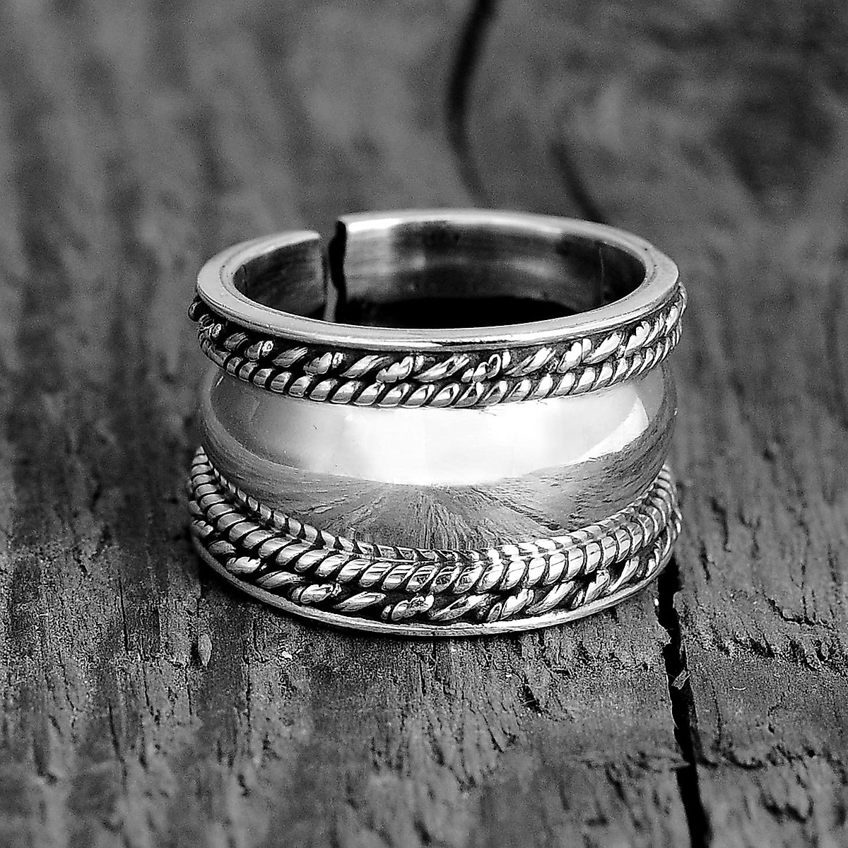 Boho-Magic 925 Sterling Silver Boho Rings for Women, Wide Band Thumb Ring, Adjustable (9)