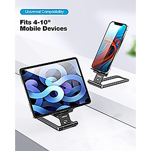 MEISO Cell Phone Stand, Fully Foldable Phone Holder for Desk, Desktop Mobile Phone Cradle Dock Compatible with iPhone, Samsung Galaxy, iPad Mini, Tablets Up to 10” (Black)
