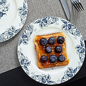 fanquare 8" Bone China Dessert Plates Set of 4, European Blue Floral Pasta Bowls Set, Porcelain Salad Plates for Soup, Microwavable Plates