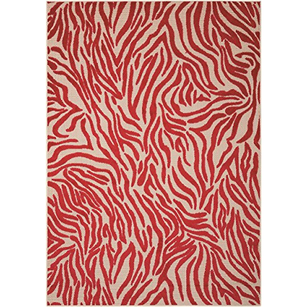 Nourison Aloha Indoor/Outdoor Red 5'3" x 7'5" Area -Rug, Tropical, Botanical, Easy -Cleaning, Non Shedding, Bed Room, Living Room, Dining Room, Deck, Backyard, Patio (5x7)