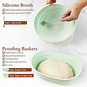 MaMix Banneton Bread Proofing Basket Set of 2, Silicone Sourdough Bread Baking Supplies, 9 inch Round & 10 Oval Sourdough Starter Kit Includes Essential Tools, Easy to Clean and Use (Green)