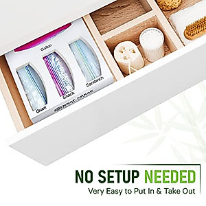 Neat Freak Baggie Organizer Dispenser – 4-in-1 Ziploc Bag Storage Organizer for Drawer – Bamboo Baggie Organizer For Wall– Ziploc Bag Organizer for Quart, Snack, Gallon, Sandwich - White Color.