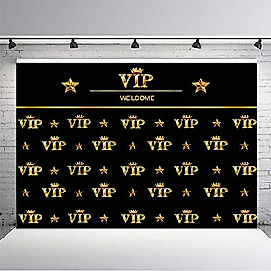 COMOPHOTO VIP Photography Backdrop Royal Crown Black Gold Baby Shower Graduation Birthday Party Banner Photo Studio Backgrounds for Pictures (7x5ft)