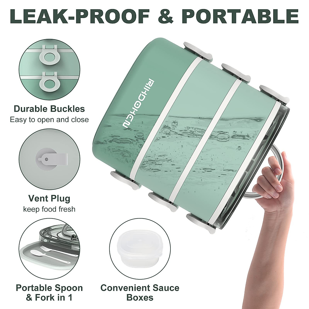 RIKDOKEN Bento Box Lunch Box, Stackable 3 Layers Containers, Portable 94OZ Large Capacity Leakproof Bento Box with Spoon & Fork & Sauce Boxes, Microwave Safe Lunch Box for Kids and Adults